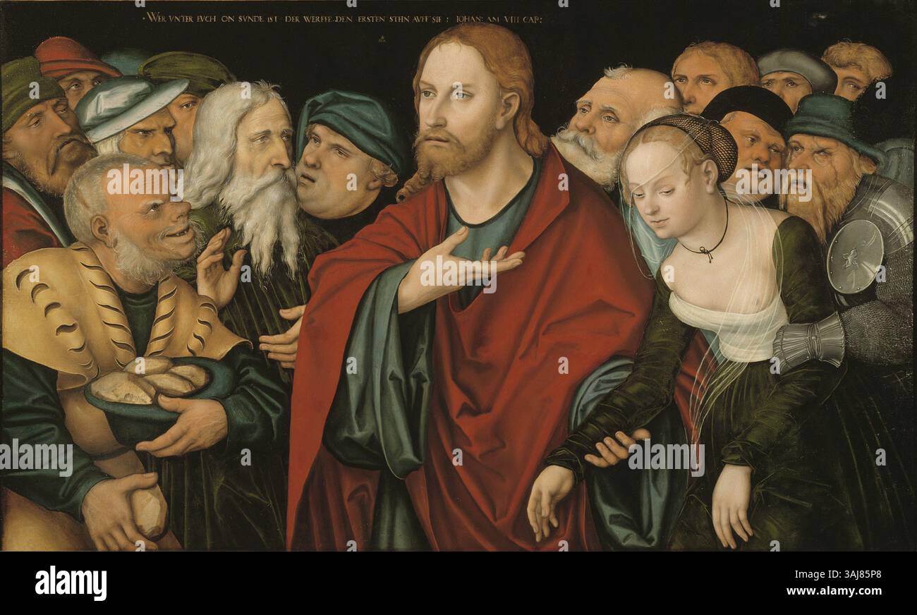 'Christ and the Woman Taken in Adultery' by Lucas Cranach the Elder, painted around 1537 ...