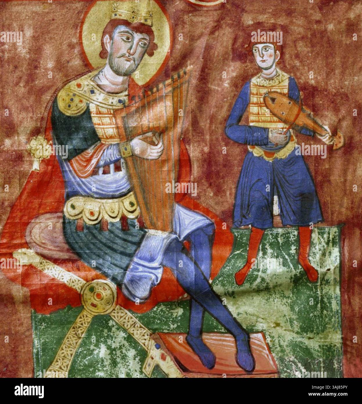 Detail from the Psalter of Polirone, showing King David playing a rotte ...