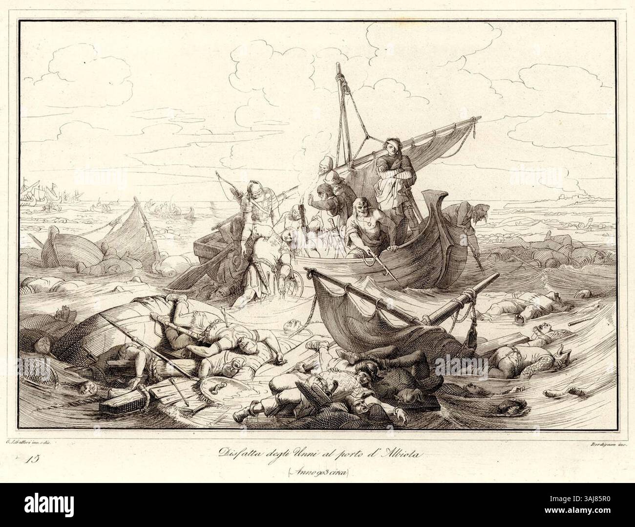 The painting depicts the defeat of the Huns at Albiola around 903. The ...