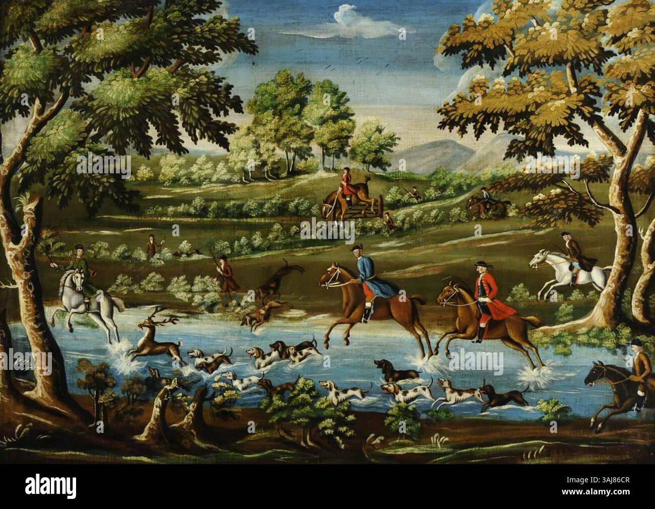 This oil on canvas painting from circa 1740 depicts a hunting scene ...
