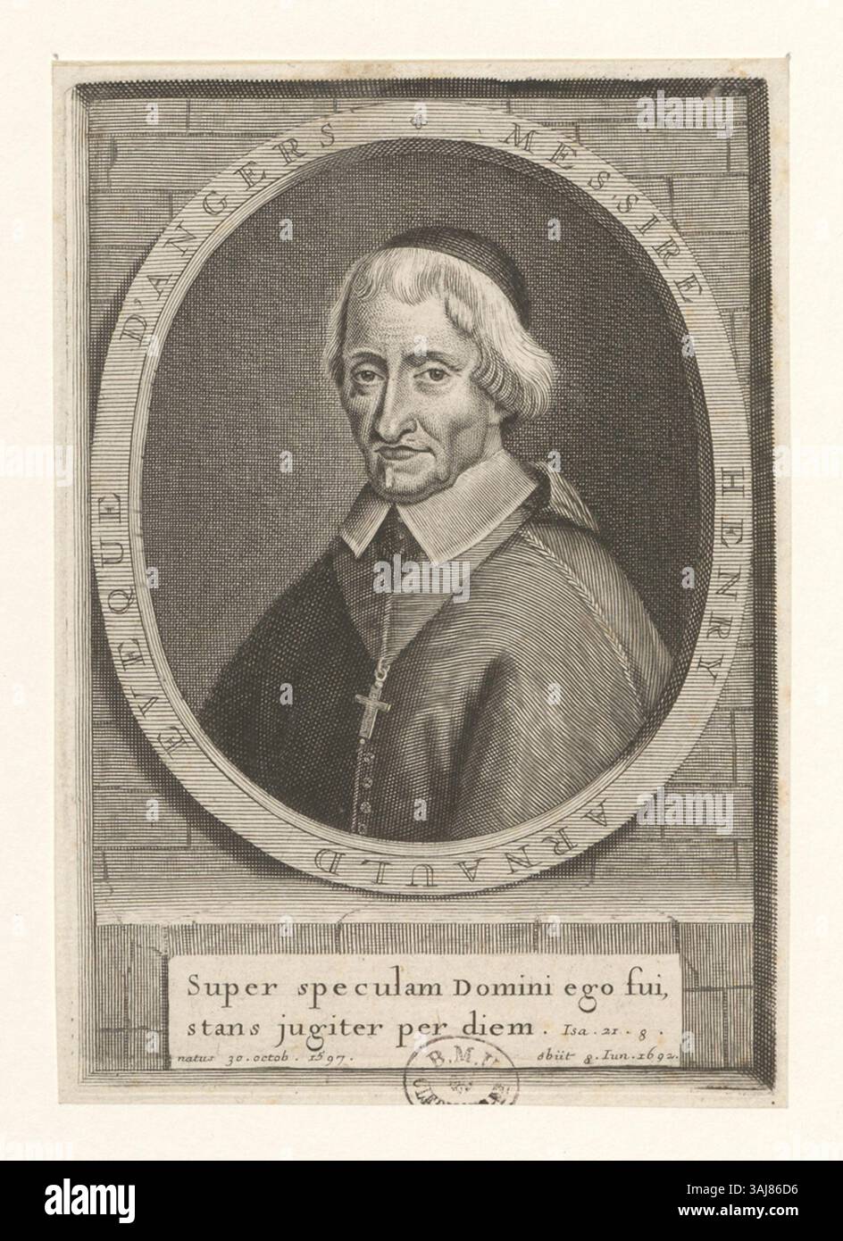 This print depicts Messire Henry Arnauld, Bishop of Angers, capturing ...