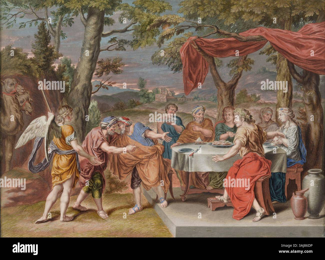 This 18th-century painting portrays angels at a meal, possibly ...