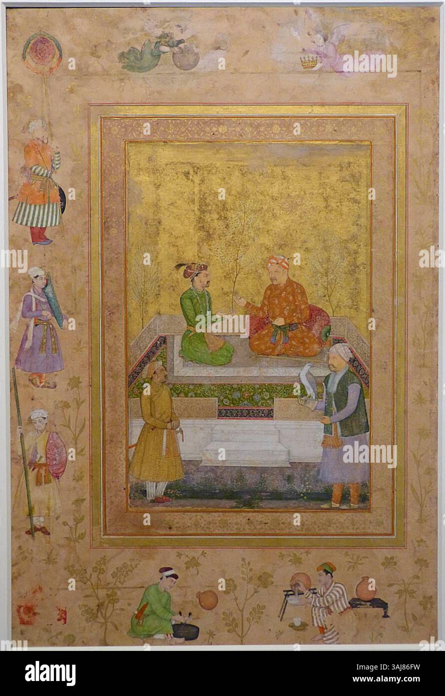 A portrait from the Late Shah Jahan Album, showing Shah Jahan with Akbar, dated to around 1640 ...