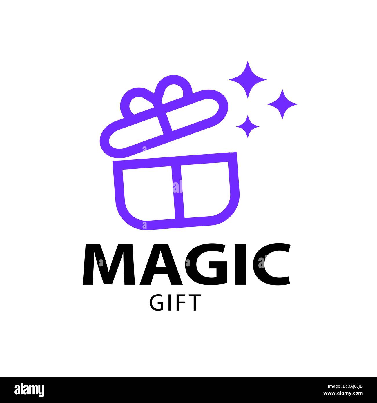 Open Gift Box with Stars Simple Logo Design Minimalist Vector ...