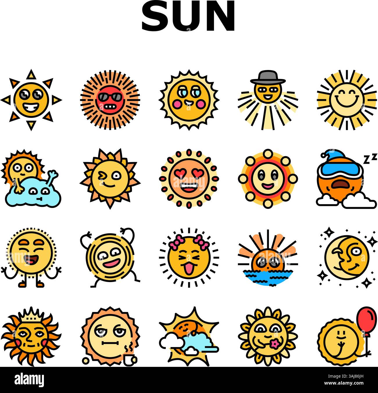 cute sun character sunny icons set vector Stock Vector Image & Art - Alamy