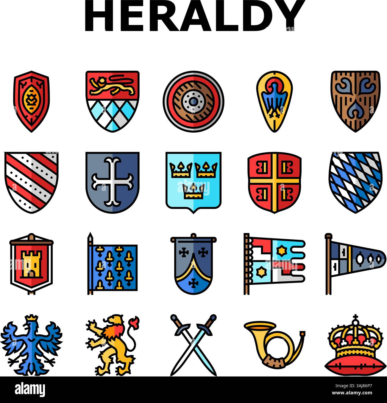 medieval heraldry shield icons set vector Stock Vector Image & Art - Alamy