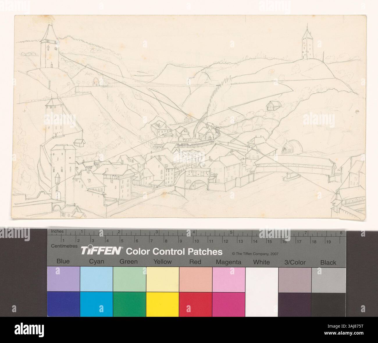 This image depicts a view of a Swiss village captured by Johann Rudolf ...