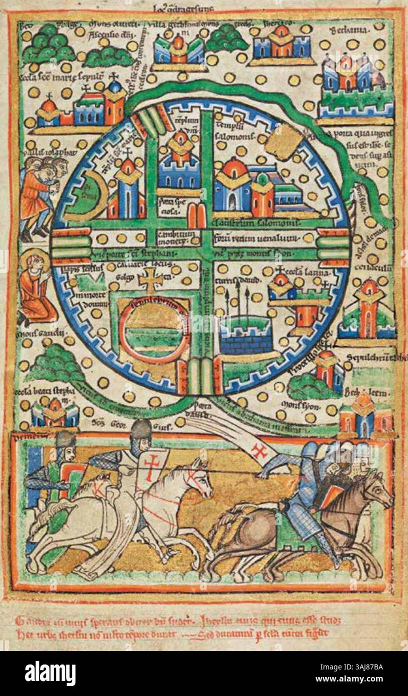 A late 12th-century map of Crusader Jerusalem depicting key locations ...