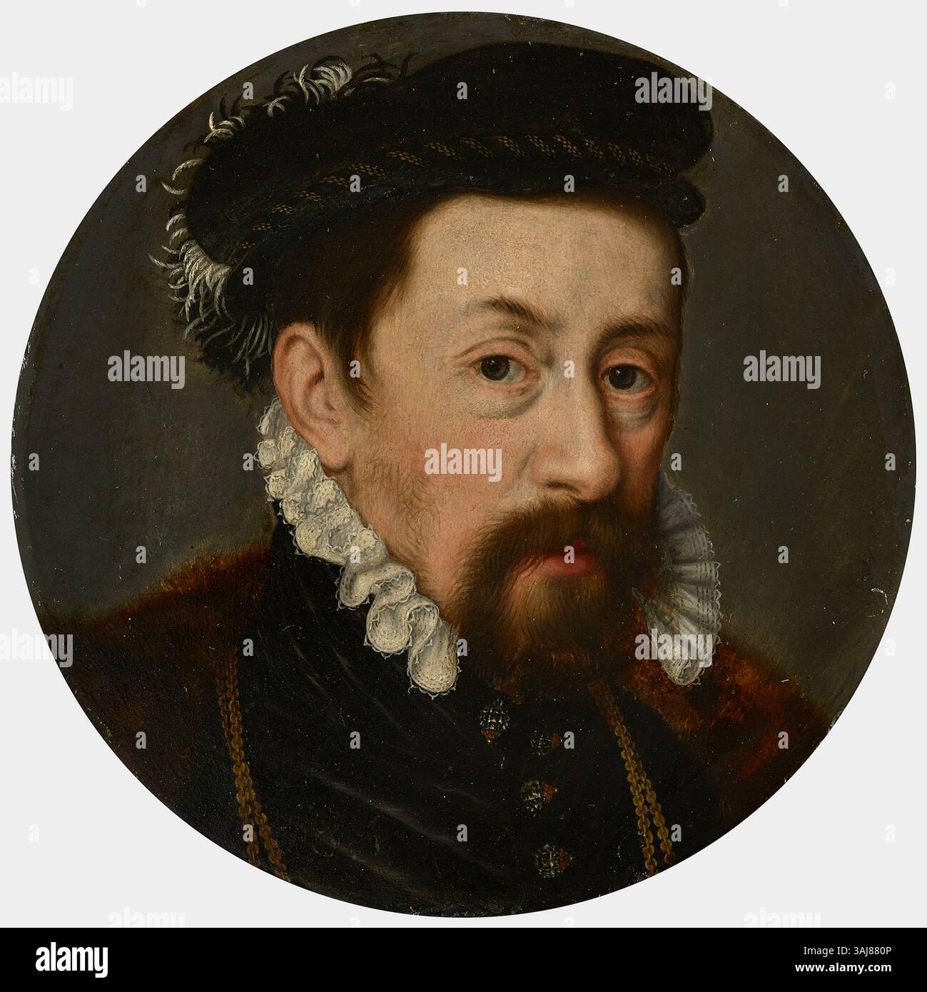This portrait, attributed to the German School, depicts Maximilian ...