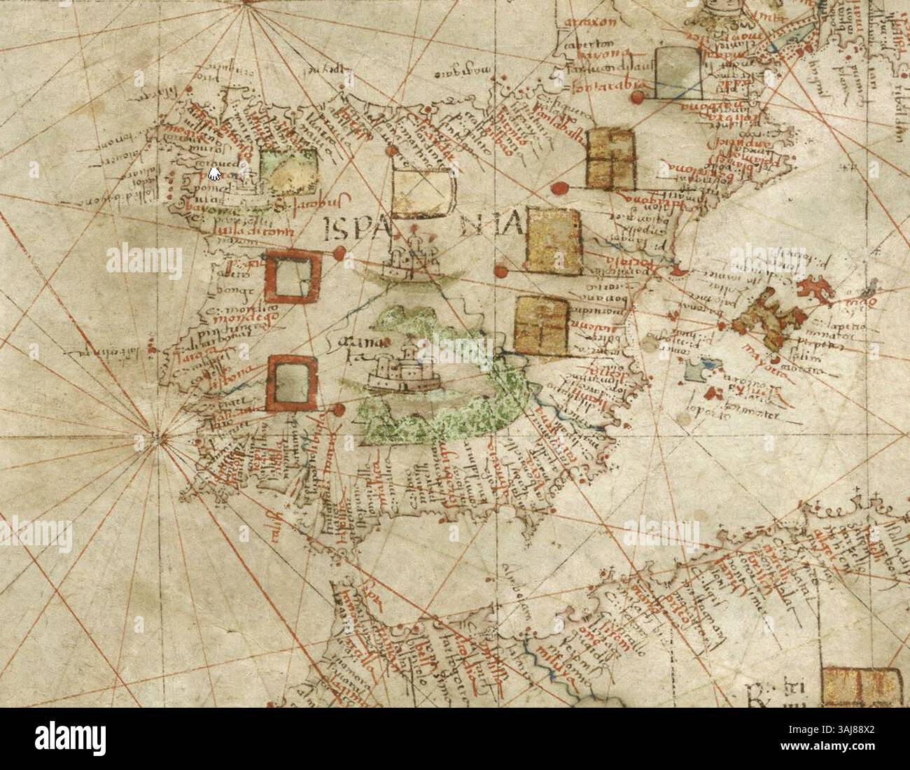 A portolan chart created by Jacobo Russo in 1533, focusing on the ...