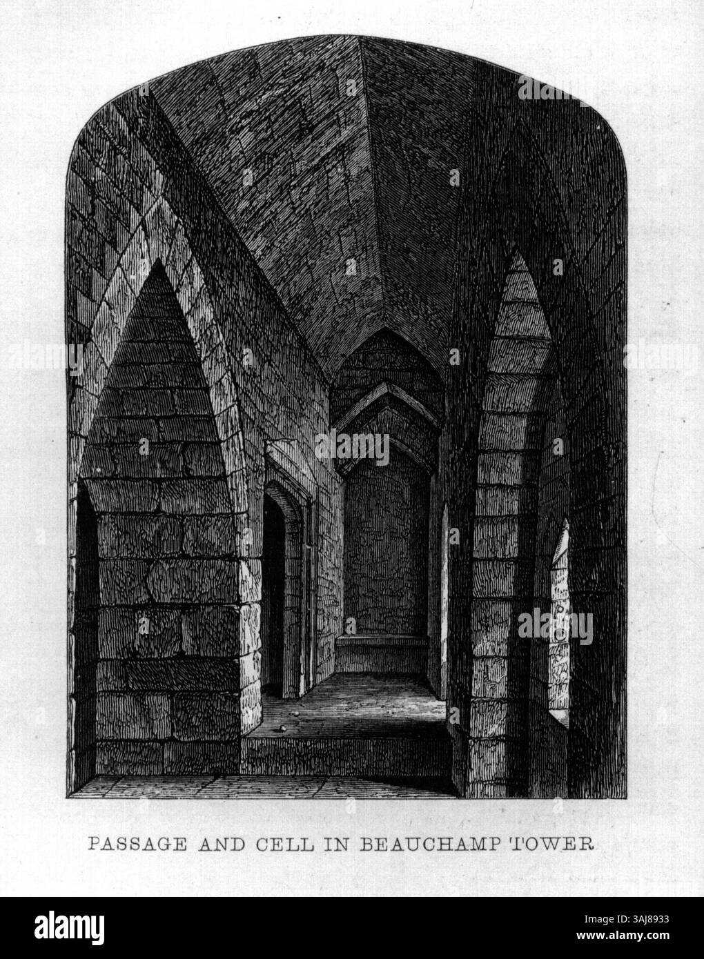 This illustration shows a passage and cell in Beauchamp Tower, one of ...