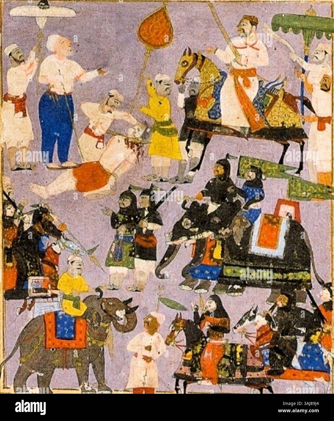This detailed scene from the *Ta'rif-i Husain Shahi* manuscript shows ...