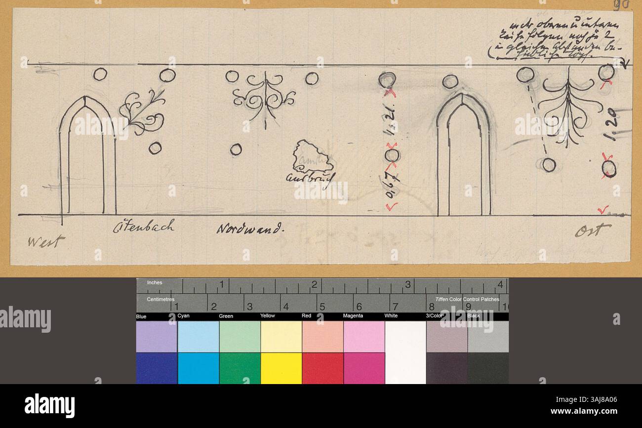 The painting depicts the north wall of the former monastery church of ...