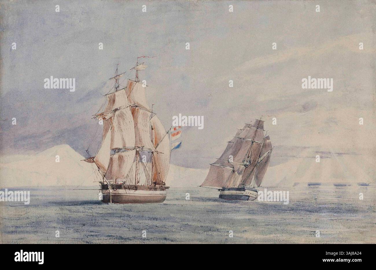 This watercolor by John Edward Davis depicts H.M. Ships Erebus and ...