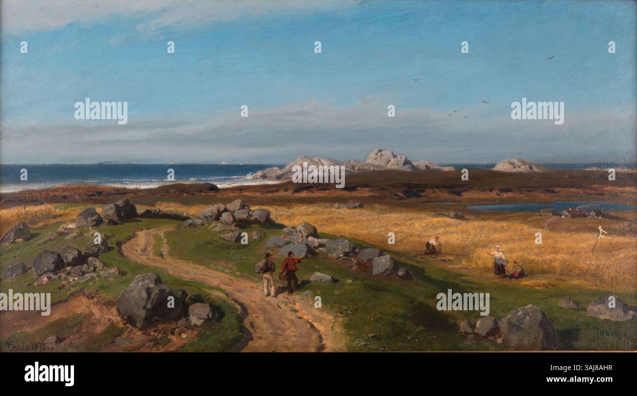 Hans Gude's 1875 painting 'Kystlandskap' (Coastal Landscape) portrays a ...