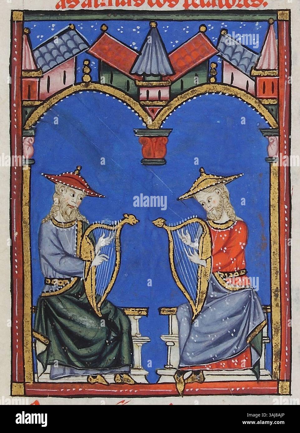 A page from the Cantigas de Santa Maria, showing musicians playing ...