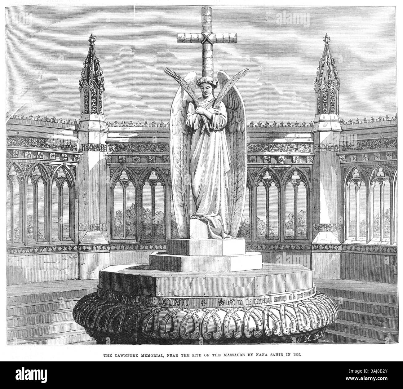 Illustration of the Cawnpore Memorial near the site of the massacre by ...