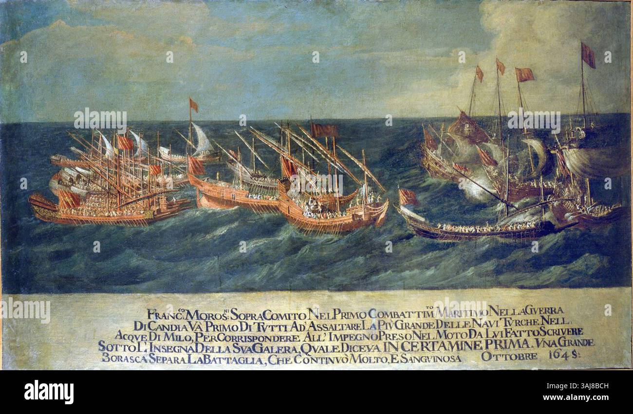 Francesco Morosini, as galley captain, leads the first naval battle of ...