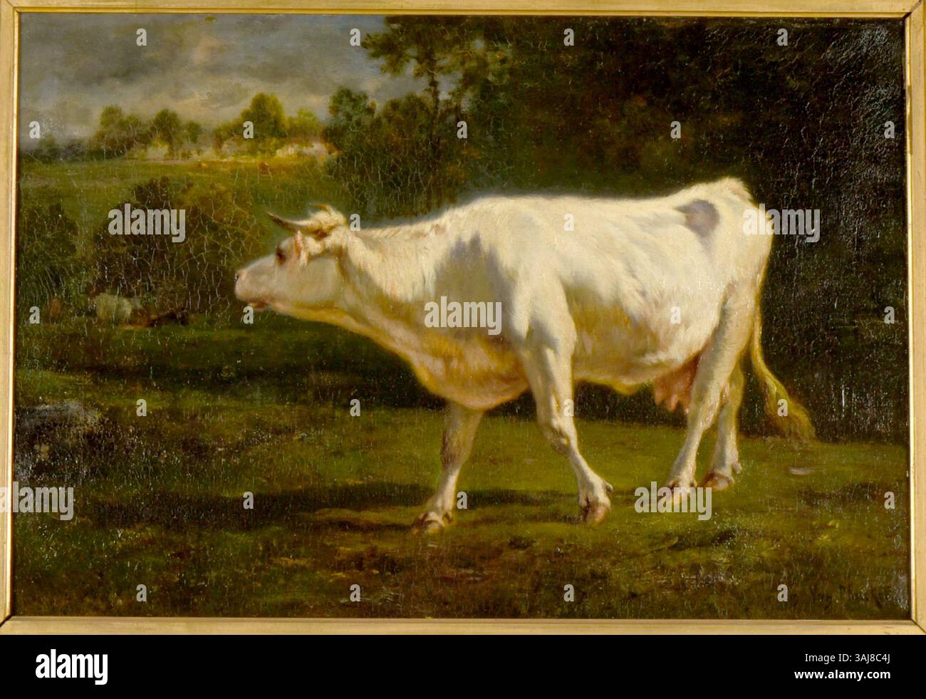 Vache fuyant l'orage is an oil painting by Émile Van Marcke de Lummen ...