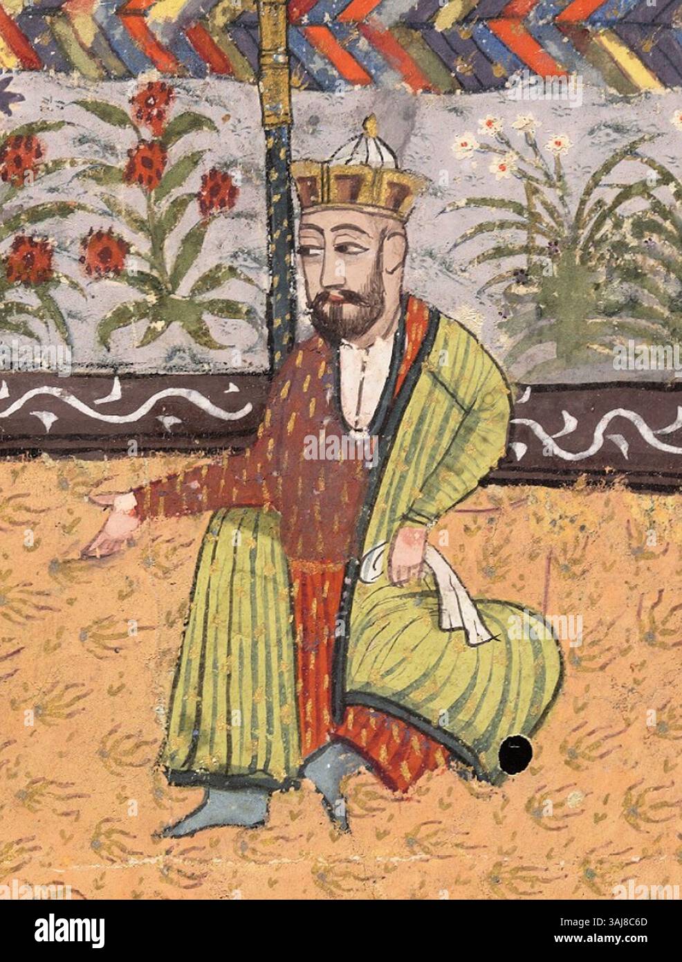 A frontispiece from the Shahnama depicting a ruler holding court in ...