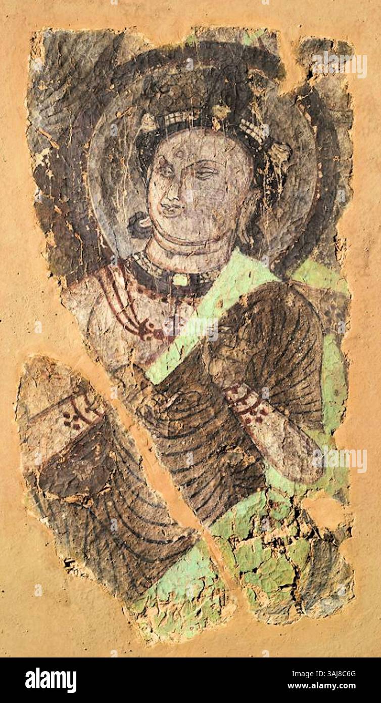 This photograph shows a 5th-century CE Bodhisattva painting from Cave ...