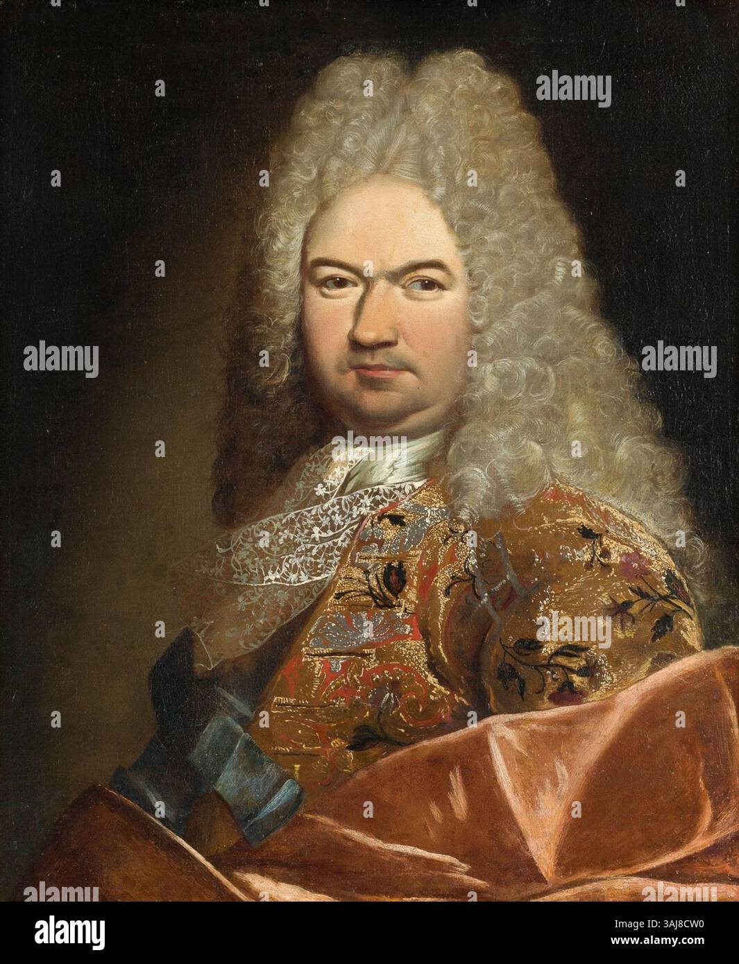 This 18th-century oil painting presents a bust-length portrait of an ...