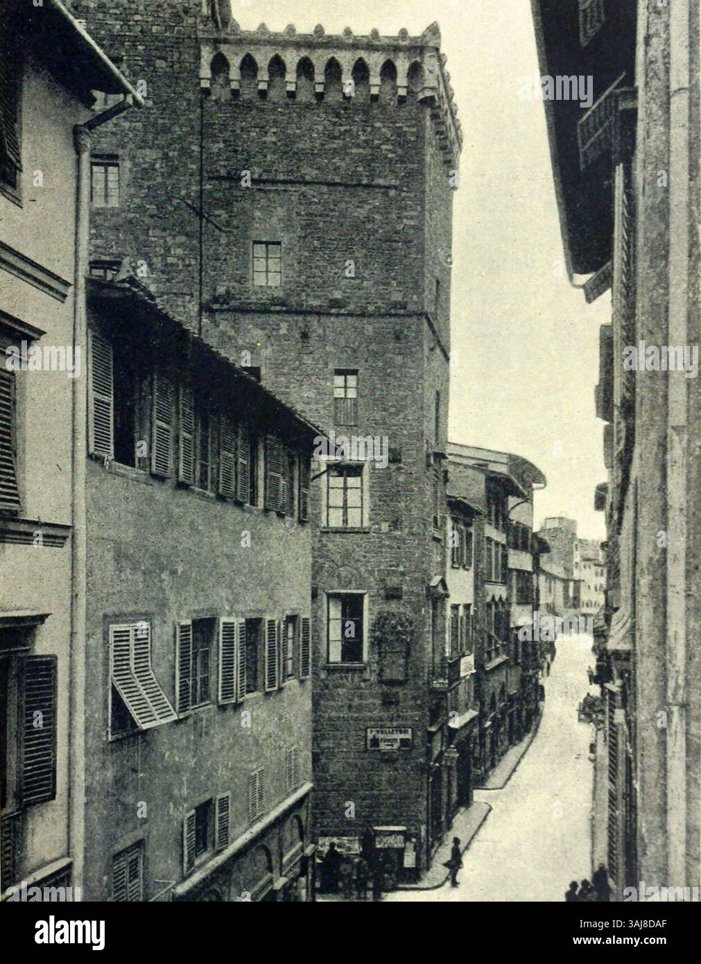 The 19th-century photograph shows Torre dei Girolami and Via Por Santa ...