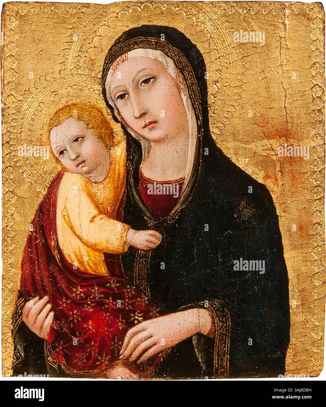 Madonna and Child, painted by Sano di Pietro (1405-1481) using tempera on panel. The work ...