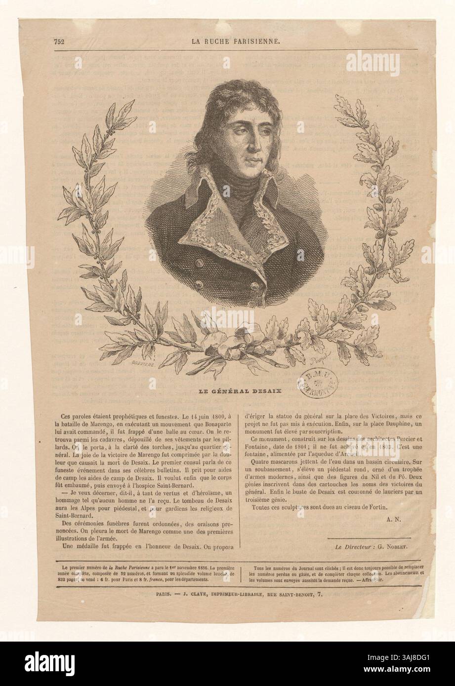 Wood engraving print from the Boyer collection depicting General Louis ...