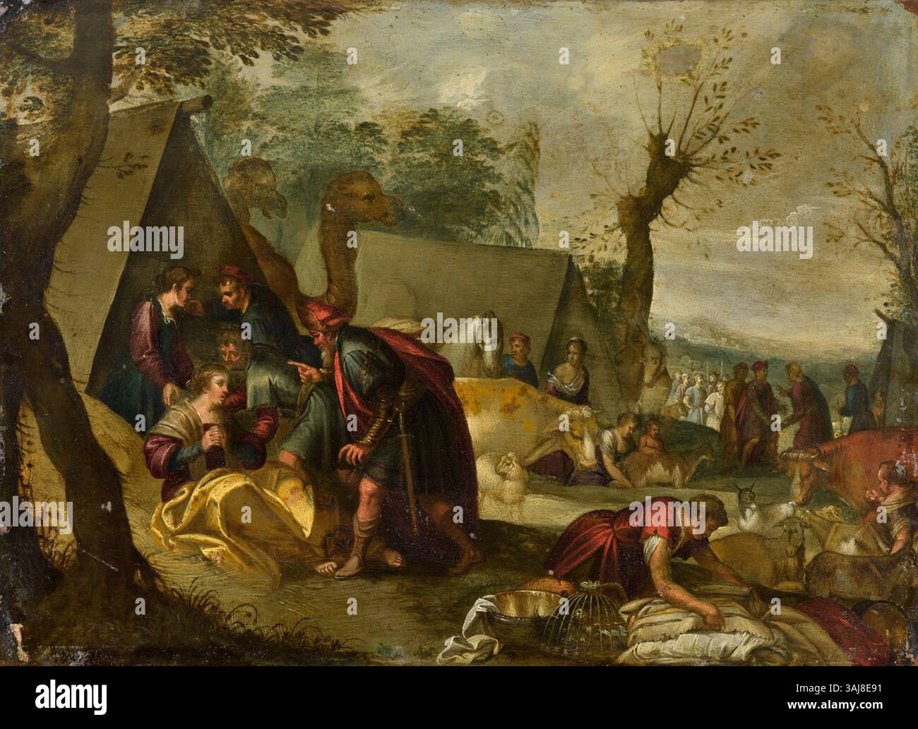 This 17th-century German painting depicts a military camp scene ...