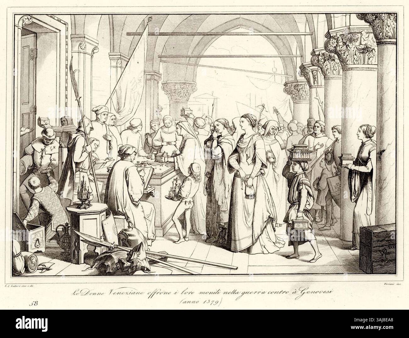 This artwork depicts Venetian women offering their jewels to support ...