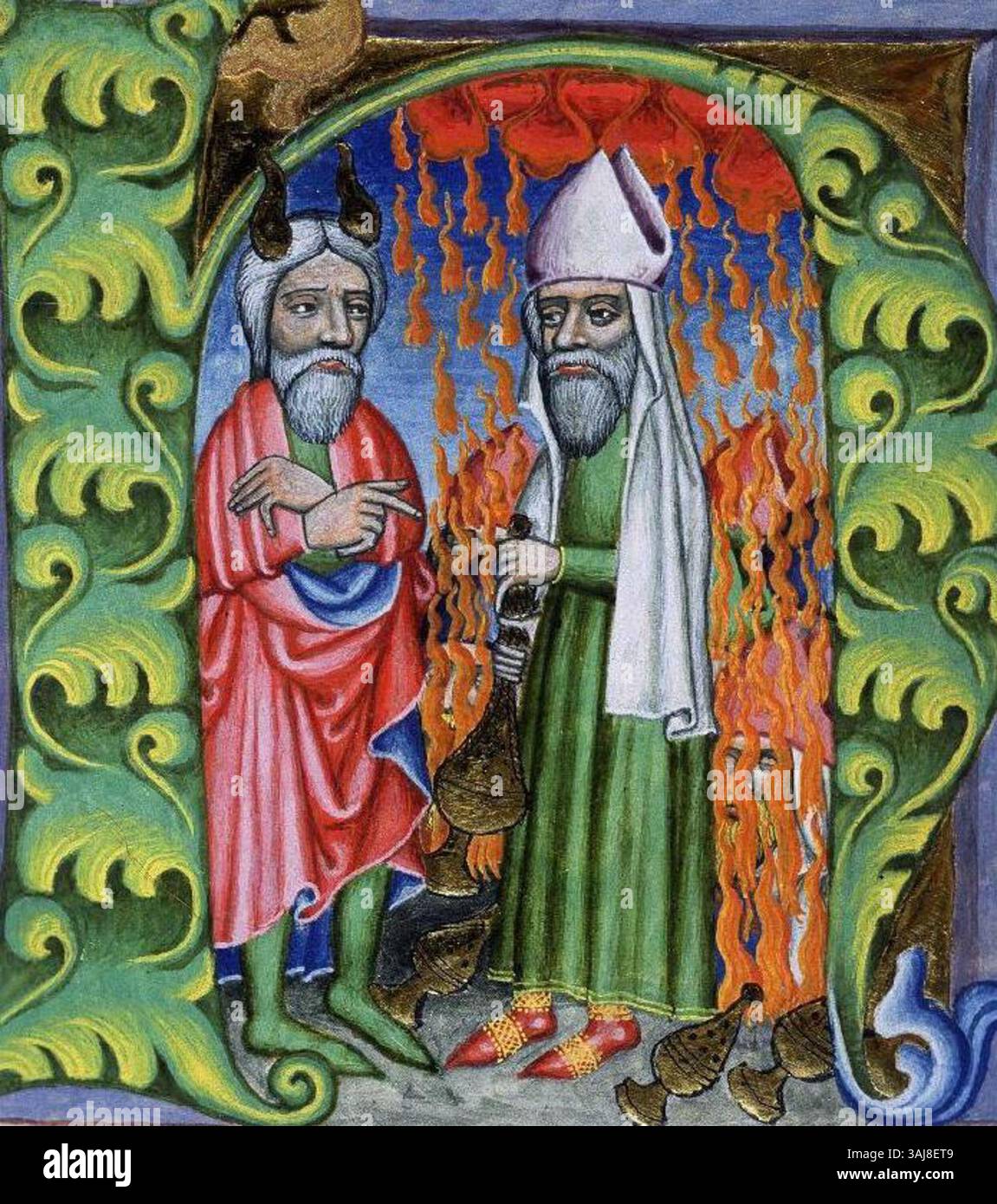 A medieval depiction of Moses and Korah, dating to 1466, part of the ...
