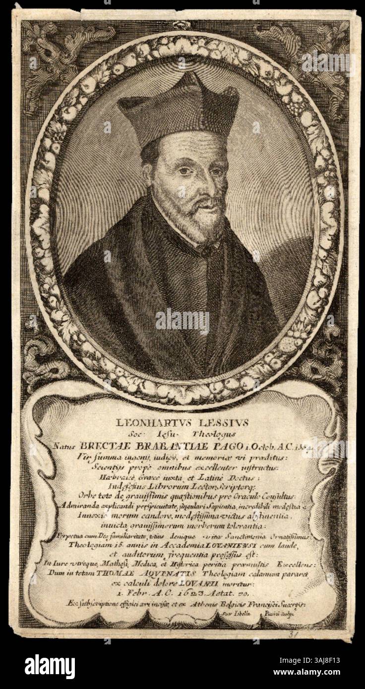 Leonhardus Lessius, a Jesuit priest and philosopher, is depicted in ...