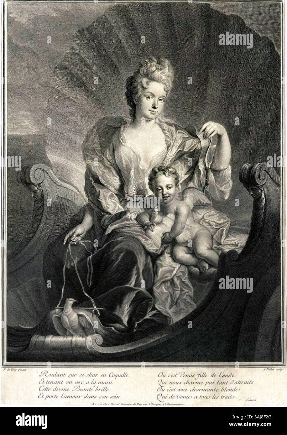 This etching, made by Simon Vallée after François de Troy, depicts a ...