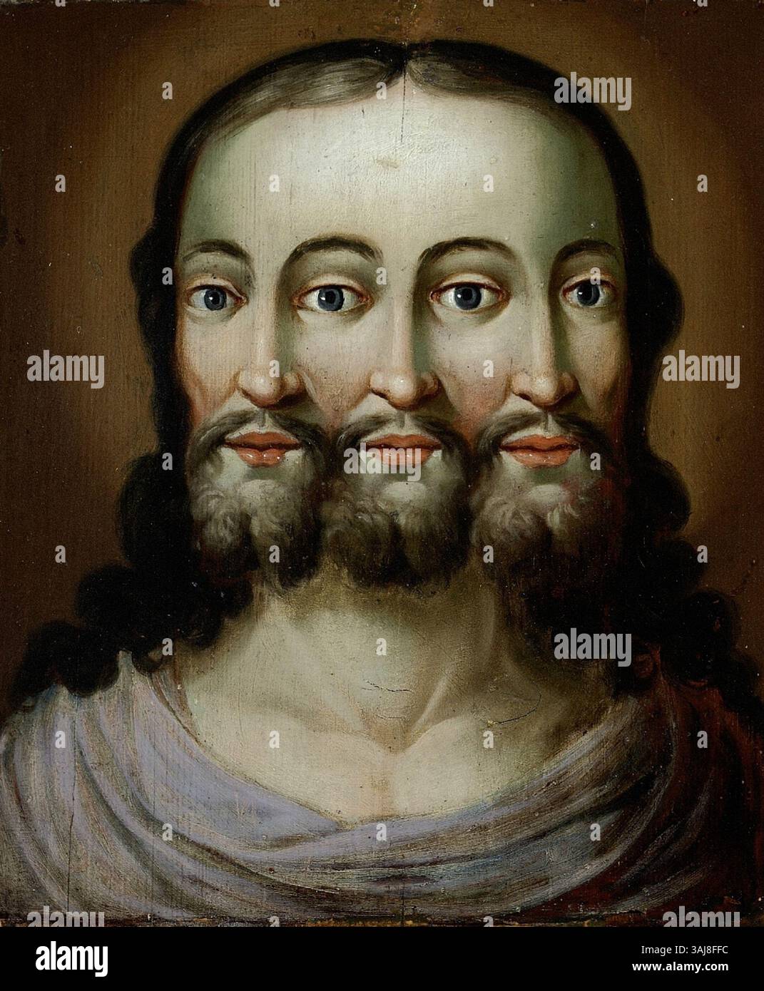 Trinity as a three-face painting from the 18th century, oil on panel ...
