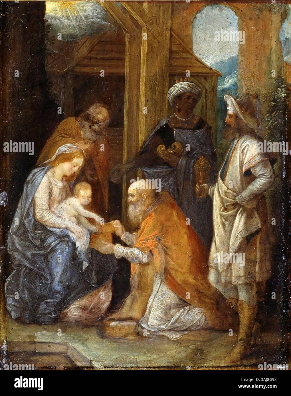 This oil painting by Adam Elsheimer, created around 1598, presents a ...