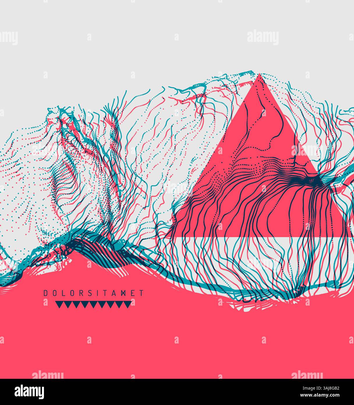 Wave with connected dots. 3D grid surface in technology style. Abstract ...