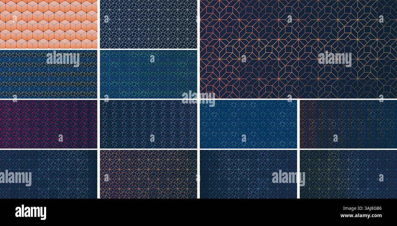 A set of 13 geometric abstract backgrounds with 3D cubes and hexagonal grids. Featuring bold ...