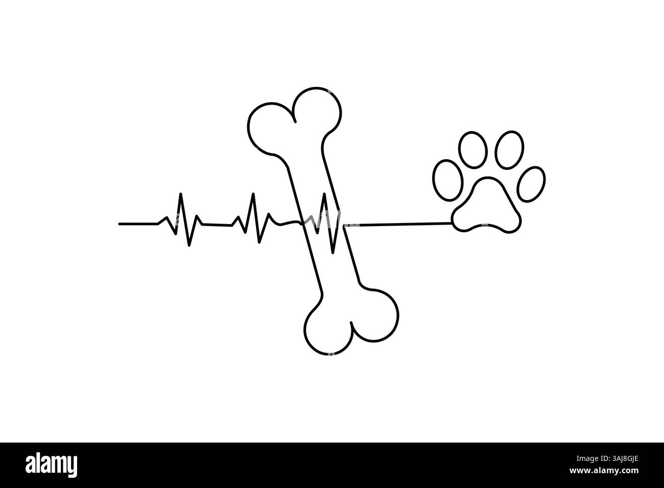 Dog bone single line object vector art isolated black white background ...
