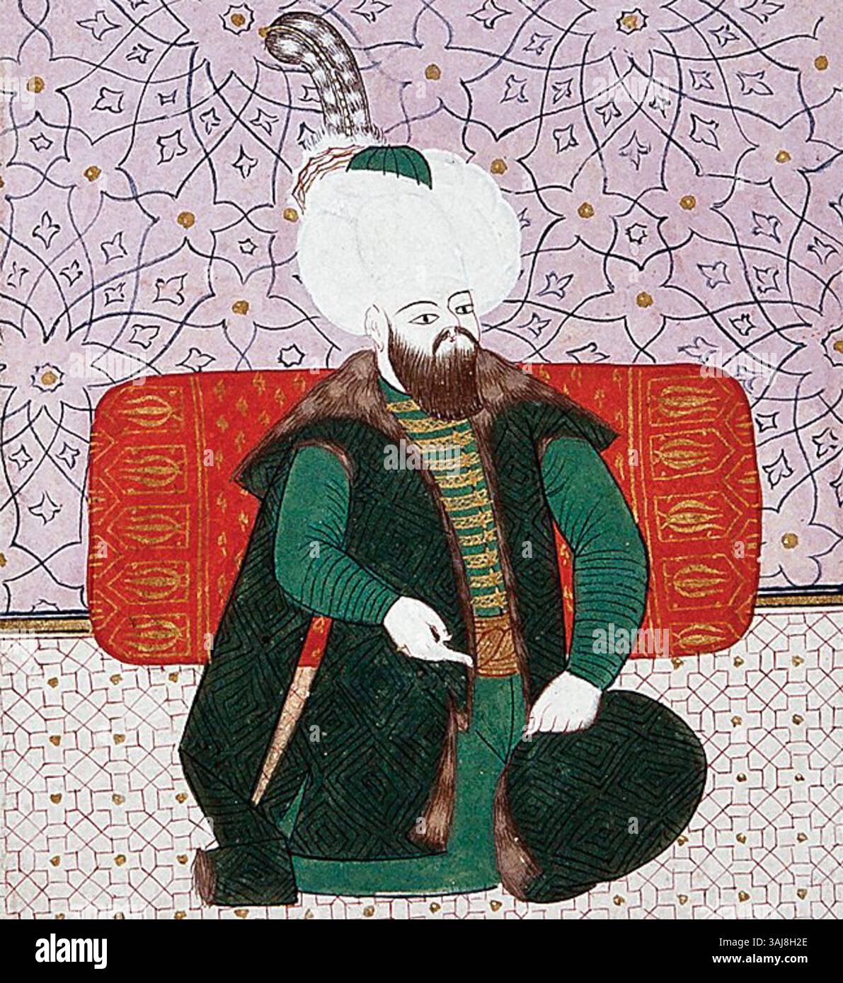 A 16th-century miniature depicting Ottoman Sultan Bayezid II. This work ...