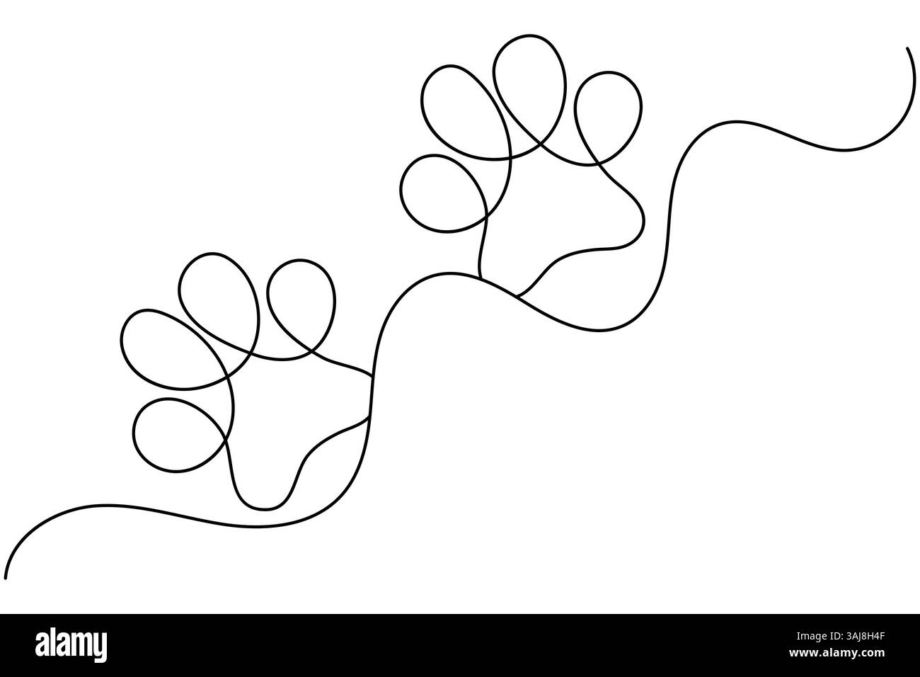 Dog paw continuous single line art and isolated outline vector design ...