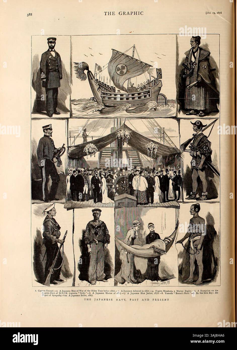 An illustration by Joseph Nash depicting the Japanese Navy, showing ...