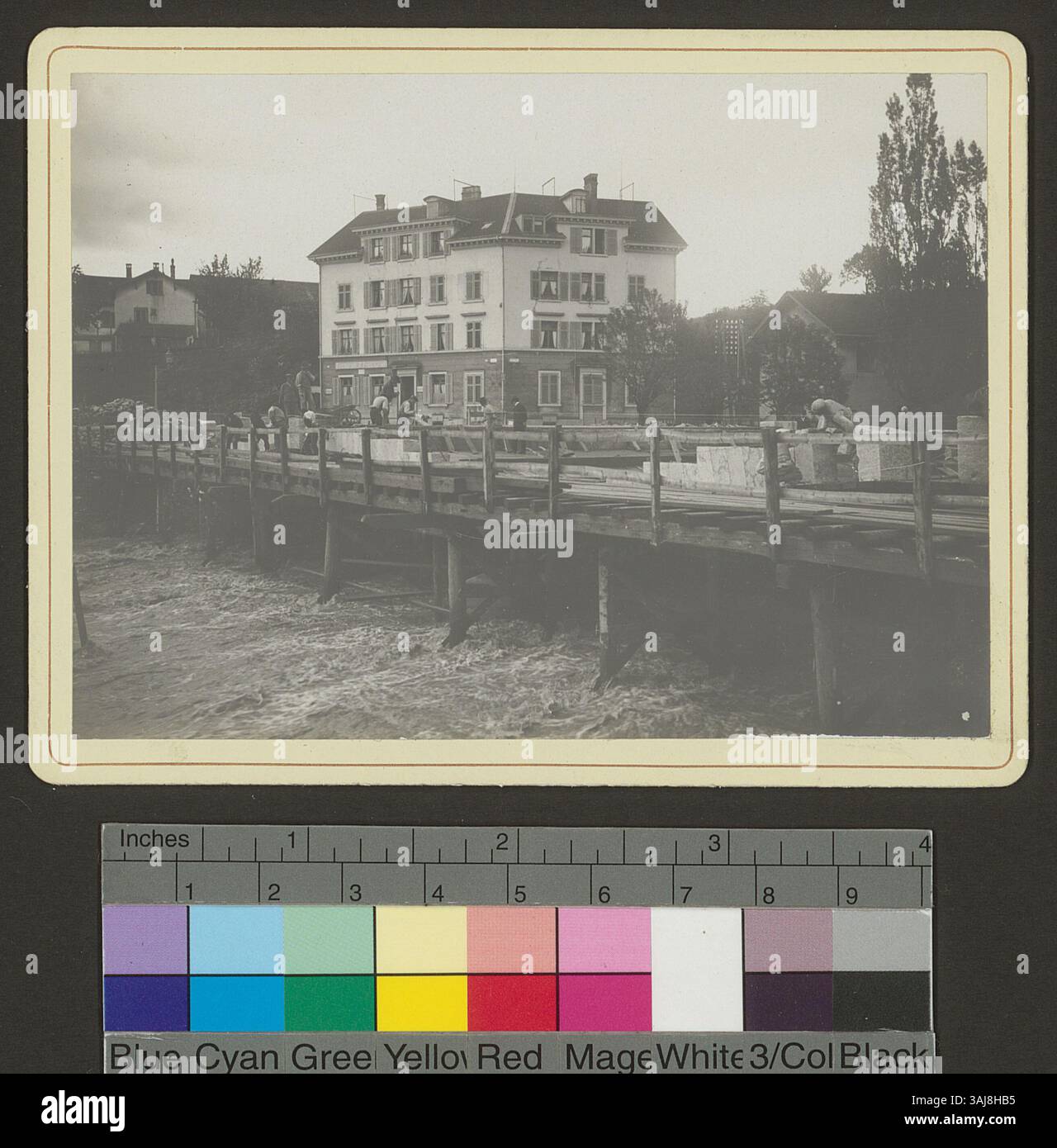 This 1906 photograph shows the high water levels of the Sihl river at ...