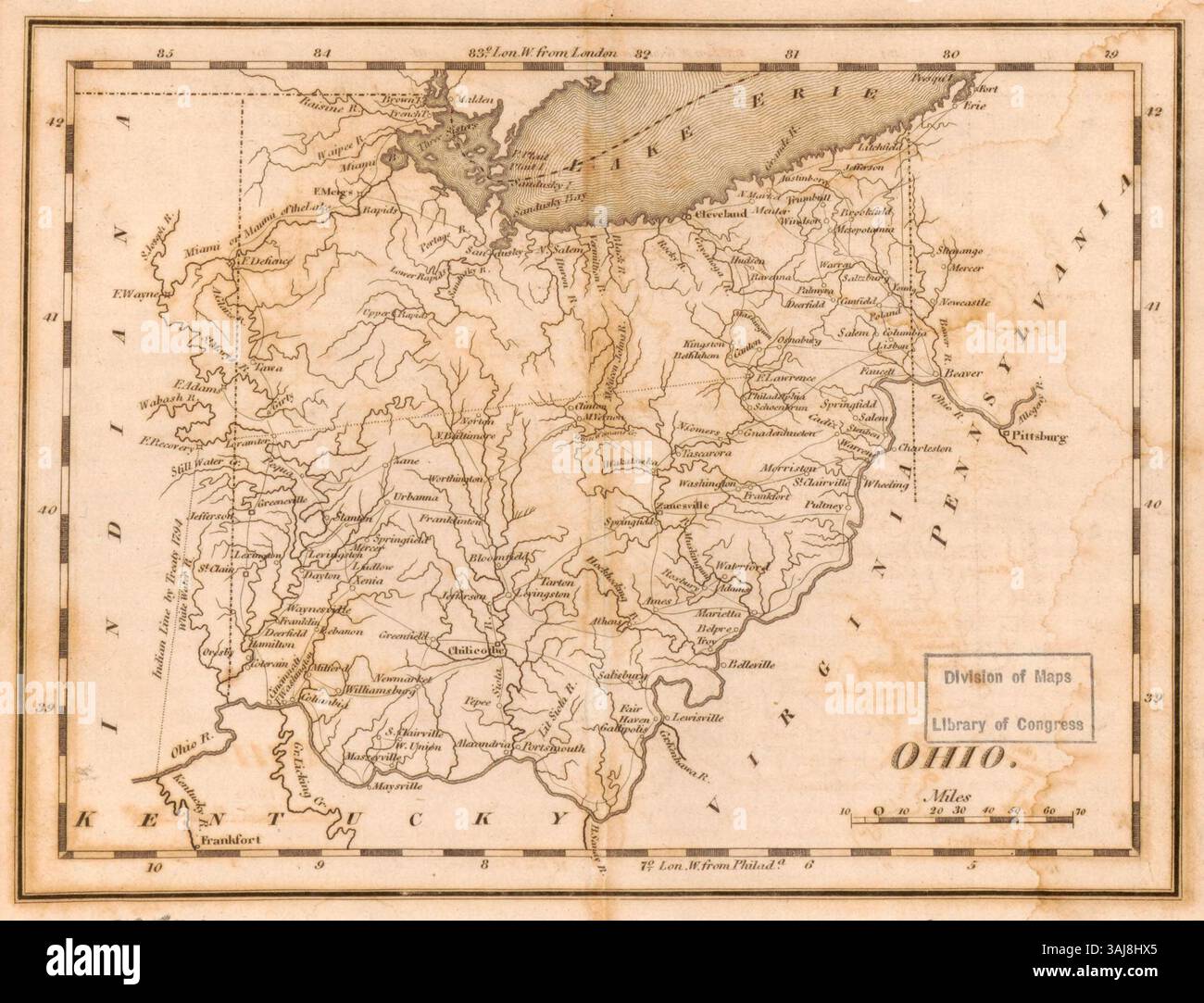 A map of Ohio from Mathew Carey's 1814 'American Pocket Atlas,' showing ...
