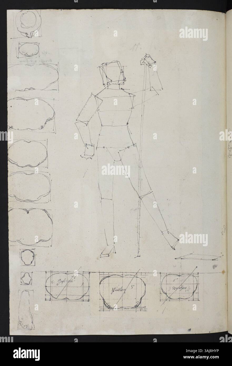 Albrecht Dürer's sketchbook contains a design for a human proportion ...