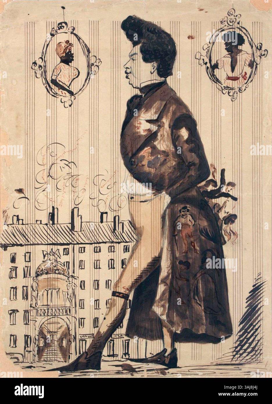 A portrait caricature of Alexandre Dumas père, the famous French writer ...