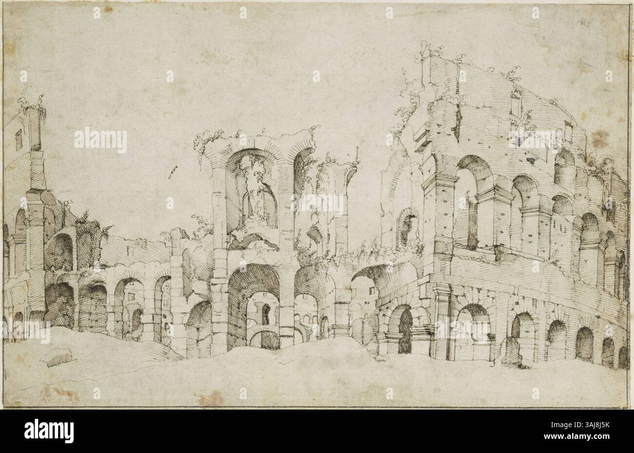 Maarten van Heemskerck's sketch of the Colosseum in Rome, created ...