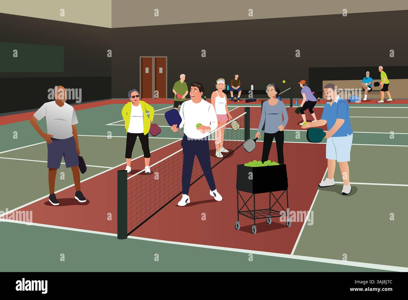 A vector illustration of Group Pickleball Clinic Coaching Session Stock ...