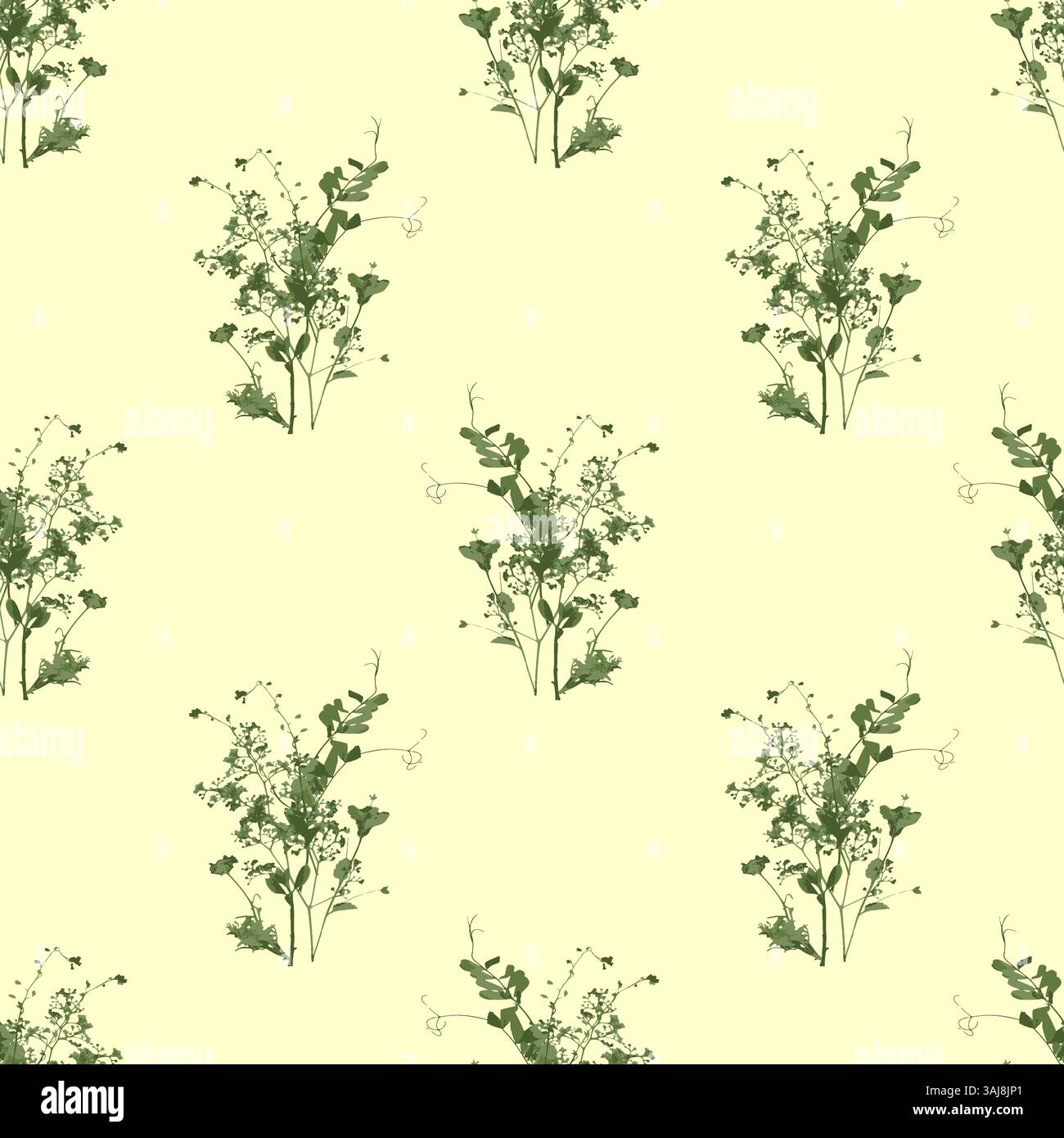 Seamless pattern with bunches of different grass and herbs. Floral ...