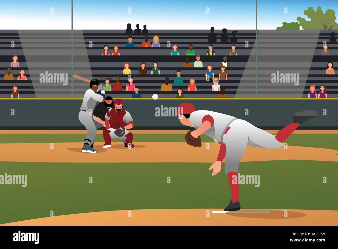 A vector illustration of Baseball Match With Crowd Watching Stock ...
